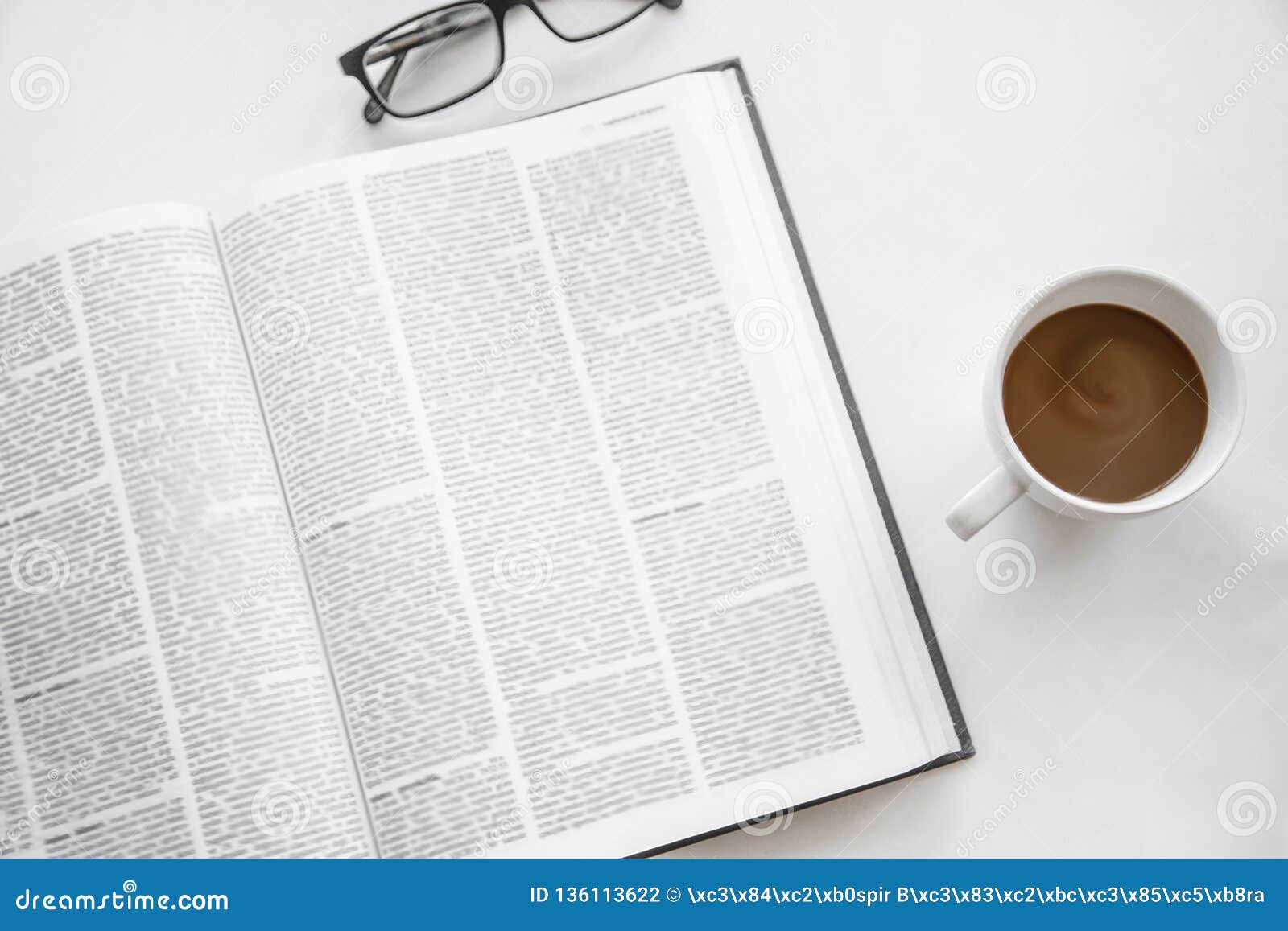 Reading Book on White Background Stock Photo - Image of coffee, study ...