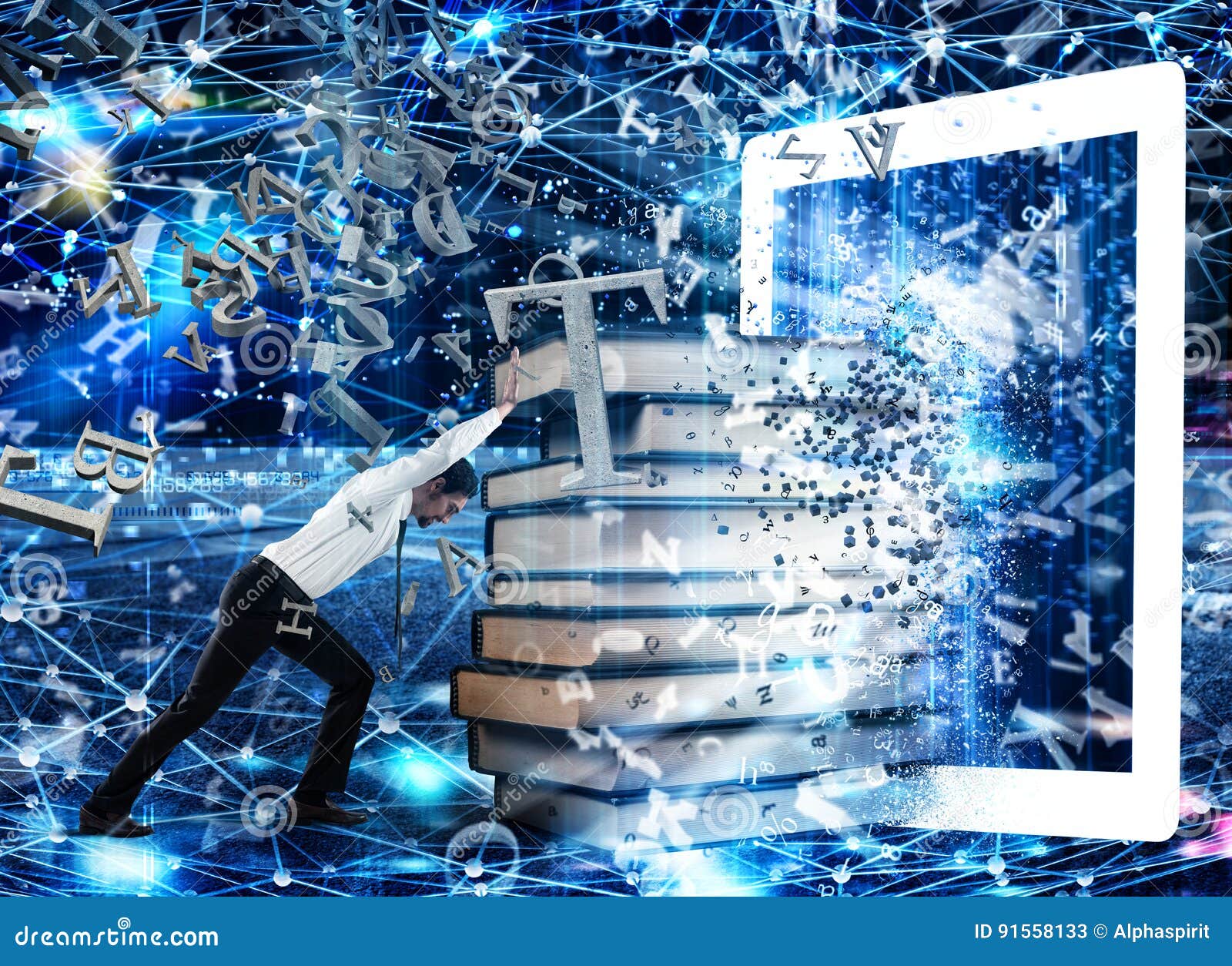 Reading Books with an E-book and Internet Stock Image - Image of ...