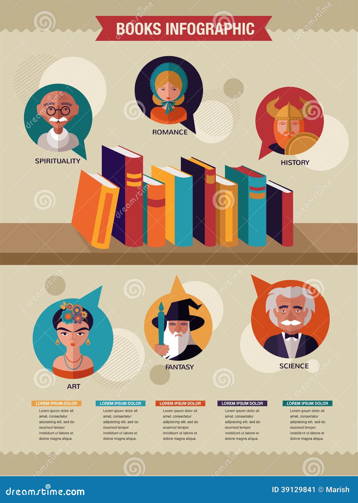 Reading Books Infographics, Set of Flat Icons Stock Vector ...