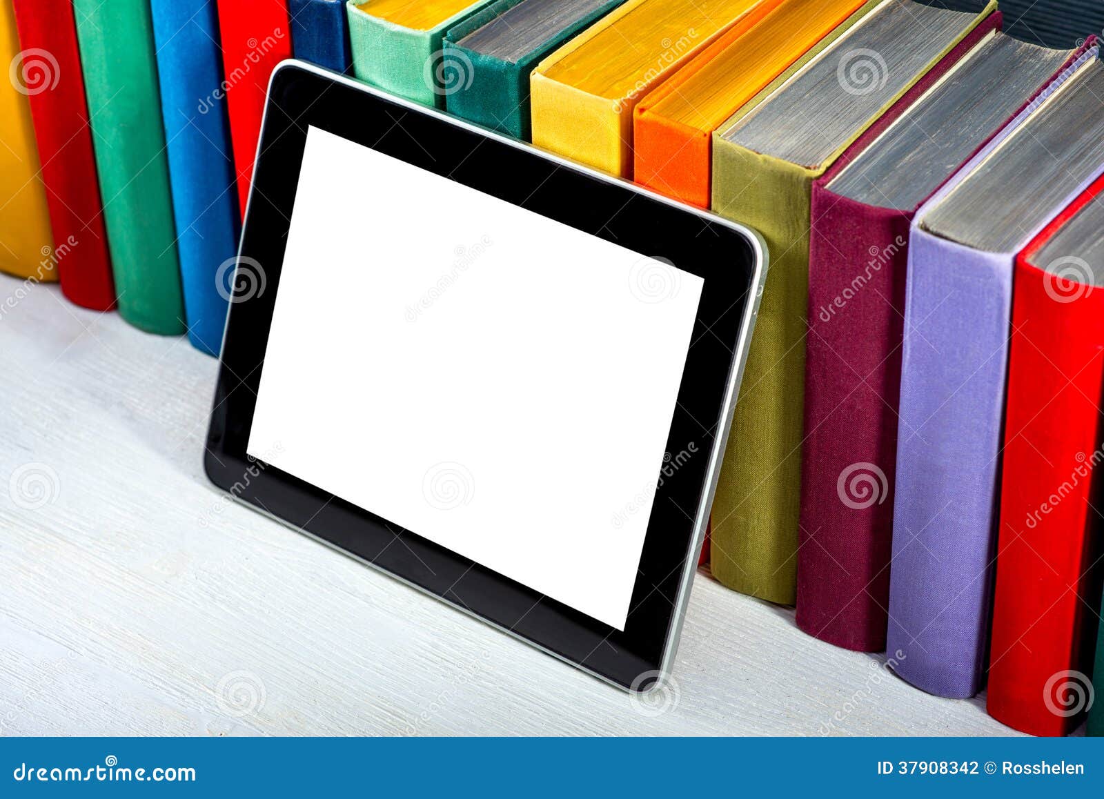 Reading books on tablet stock photo. Image of data, colorful - 37908342