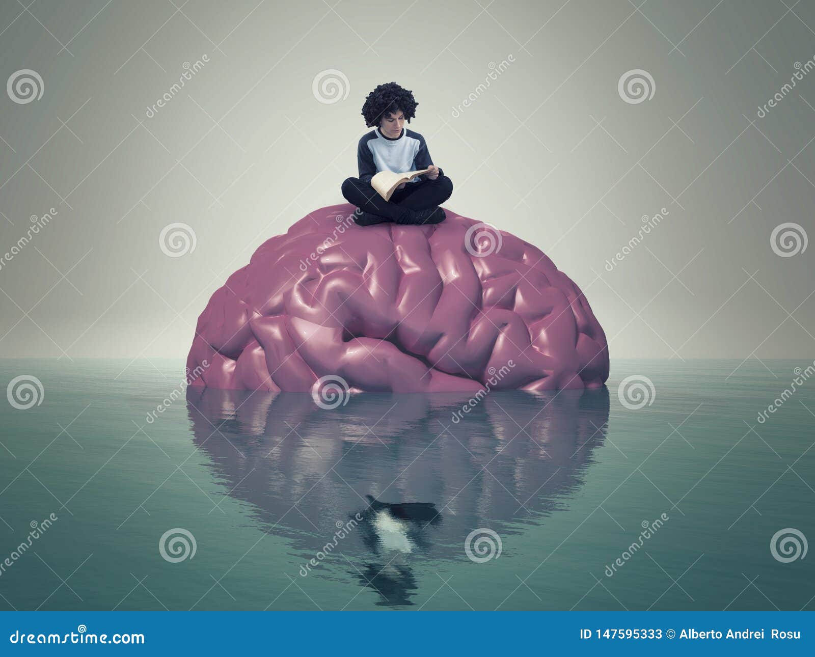 Reading on a brain stock illustration. Illustration of self - 147595333