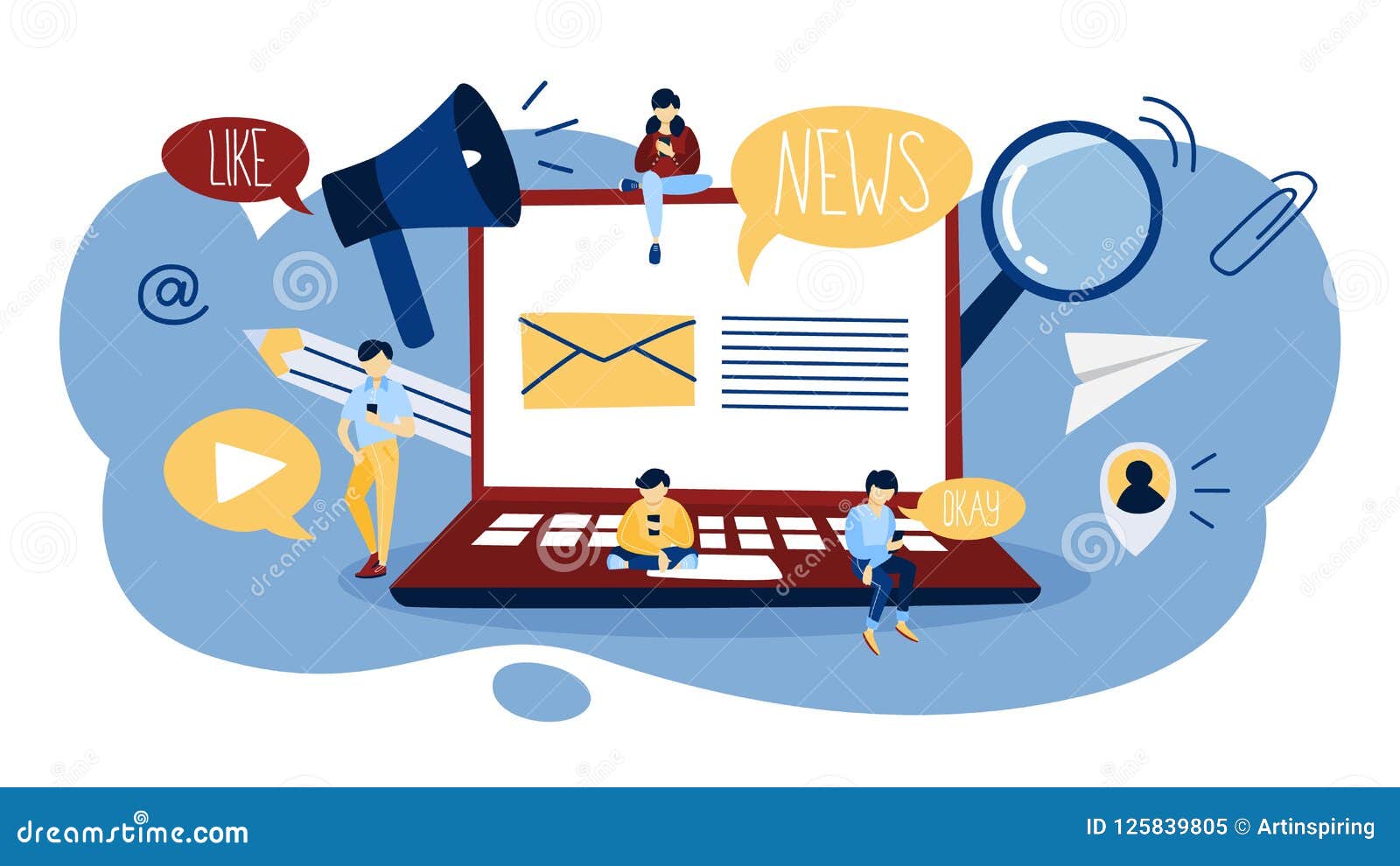 Reading Breaking News and Checking E-mail on Computer Stock Vector ...