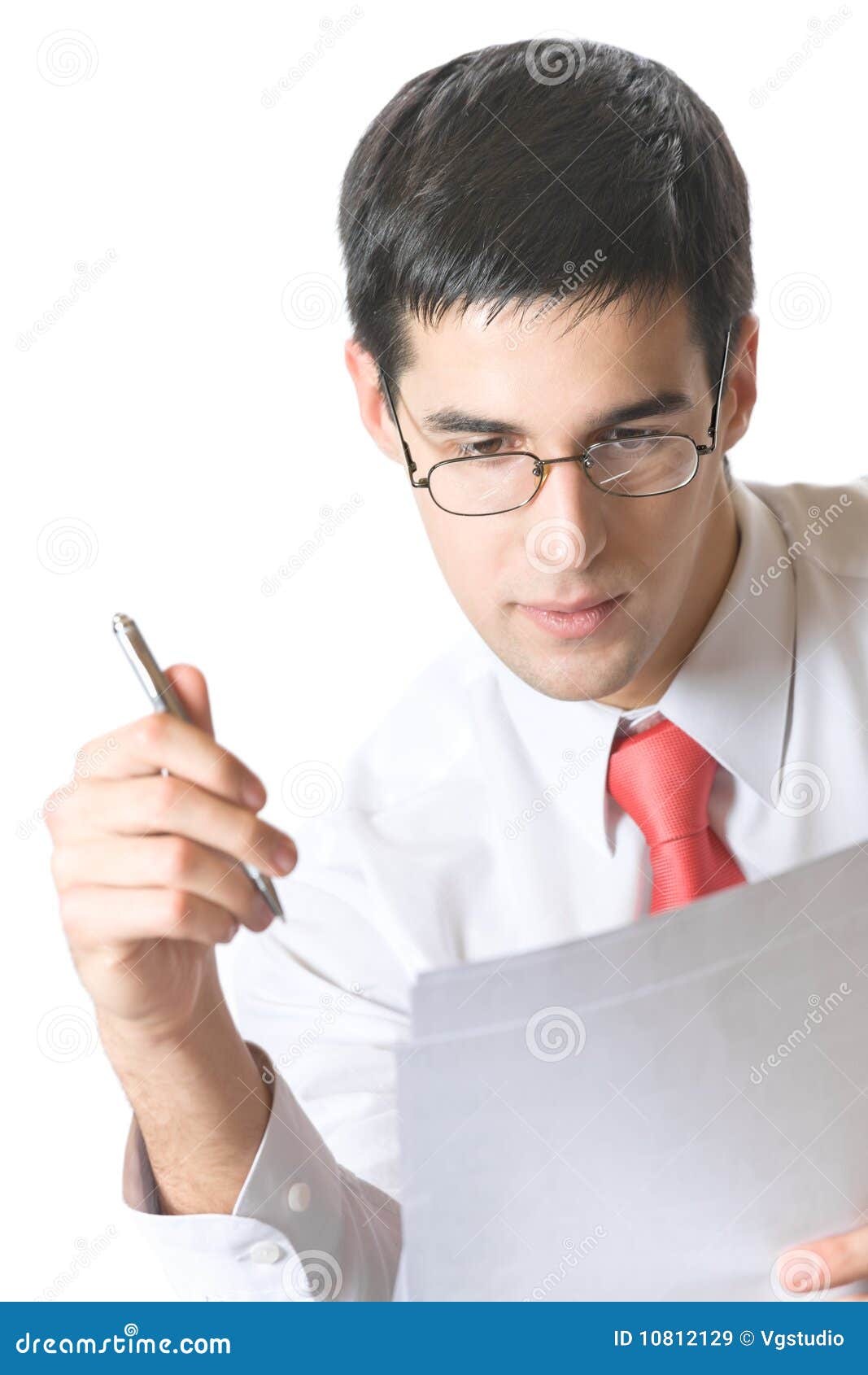 Reading Businessman with Pen Stock Image - Image of business, plan ...