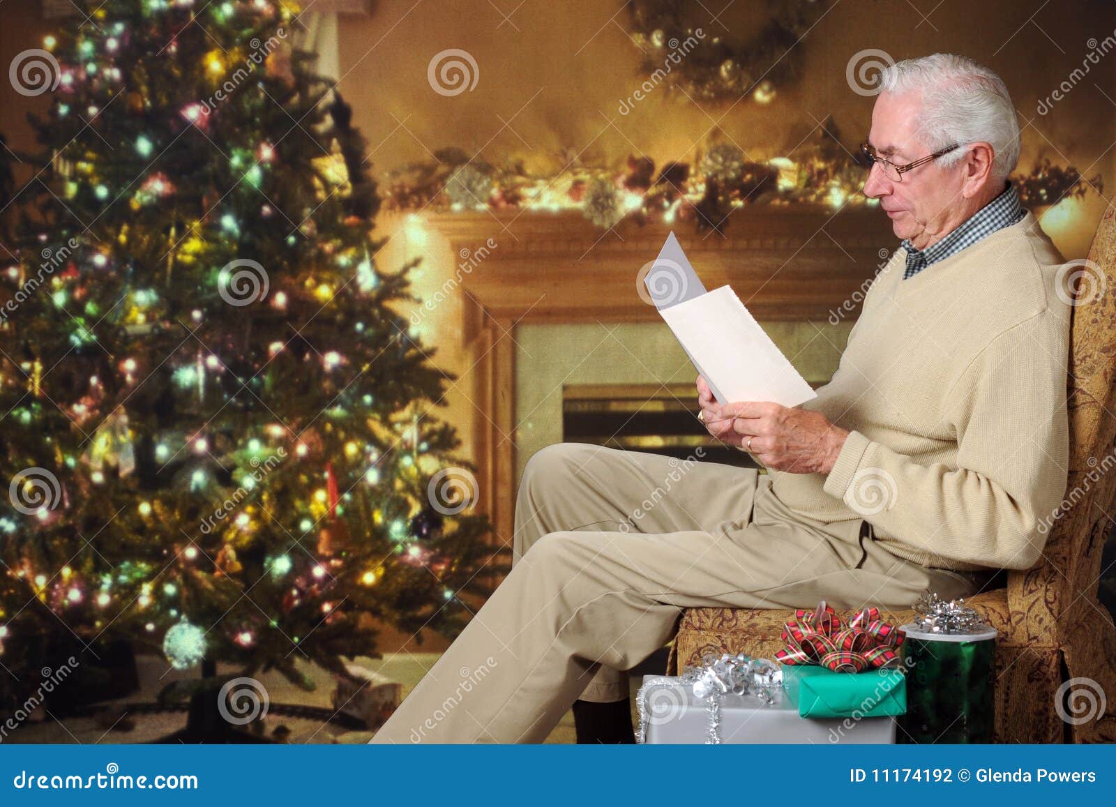 Reading a Card stock photo. Image of hearth, gifts, presents - 11174192