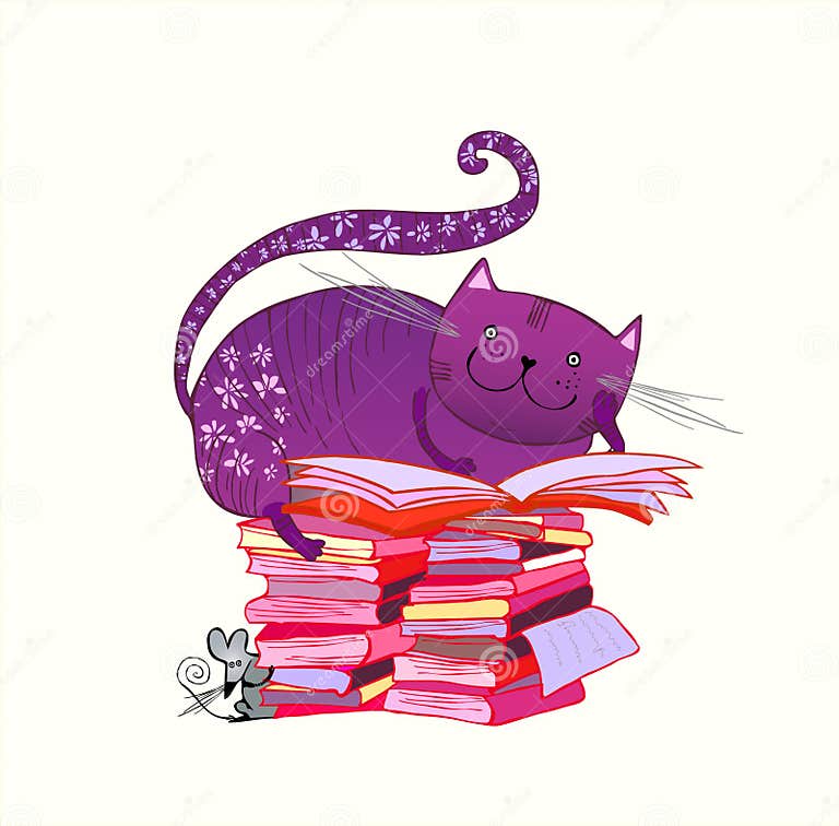 Reading cat stock vector. Illustration of book, reading - 11536910
