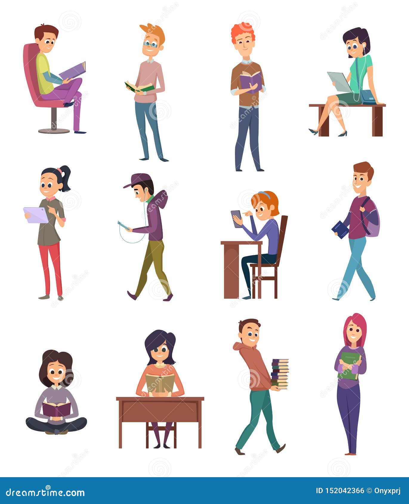 Reading Characters. People Knowledge Student with Books Learn in ...