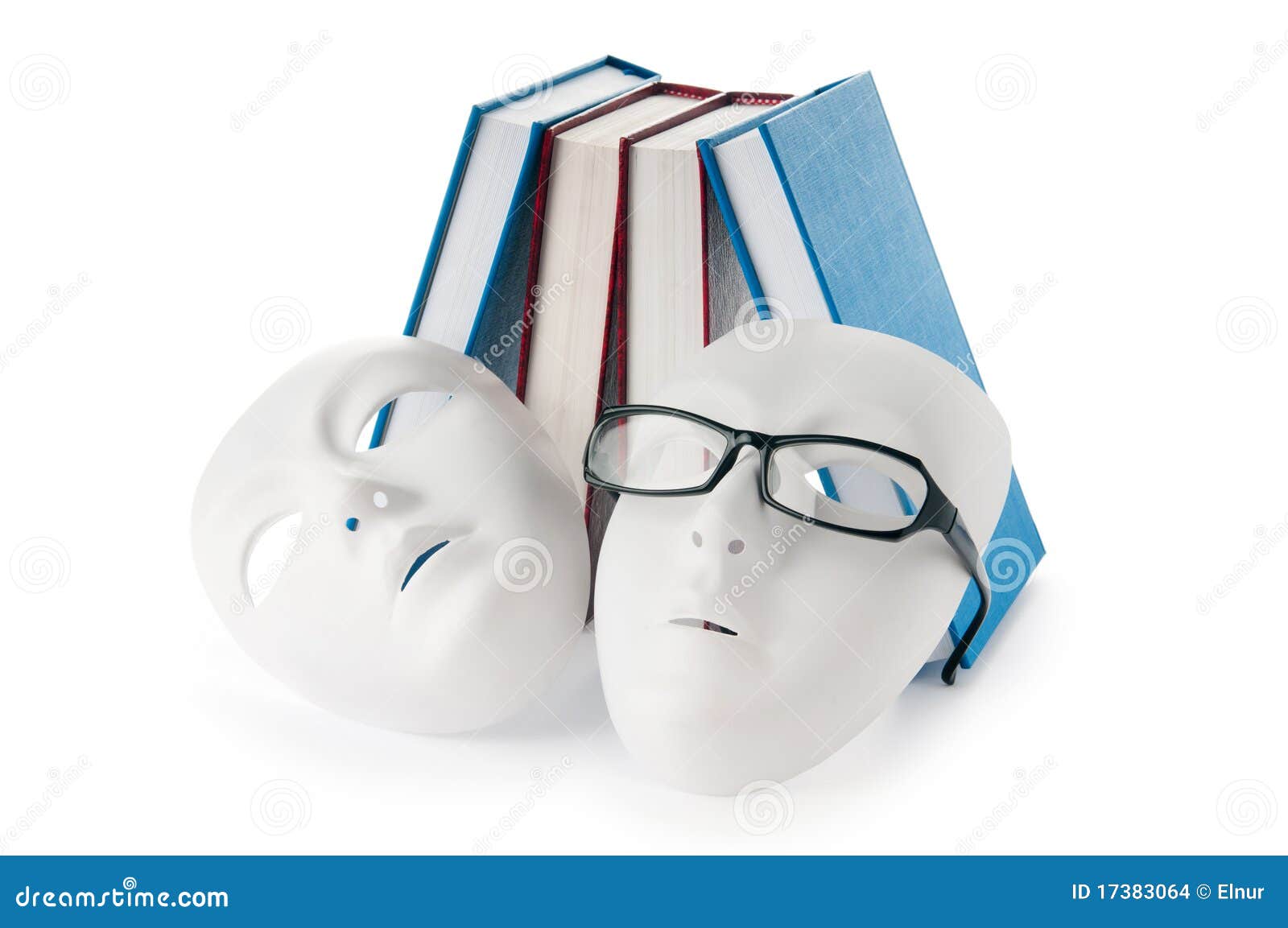 Reading Concept with Masks, Books Stock Photo - Image of pantomime ...