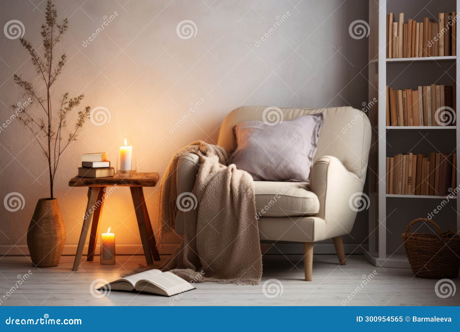 Reading Corner with a Comfortable Chair and a Stack of Books. Cozy ...