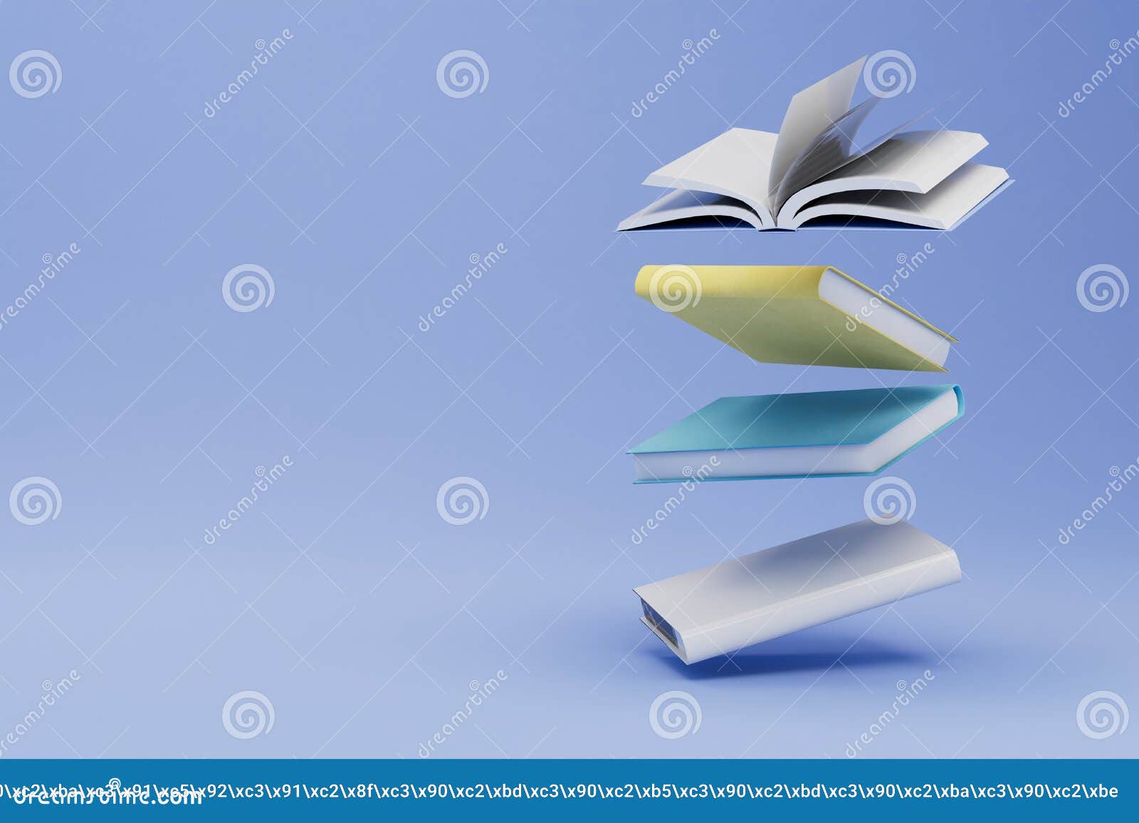 Reading Educational Books. Books Scattered on a Blue Background. Copy ...