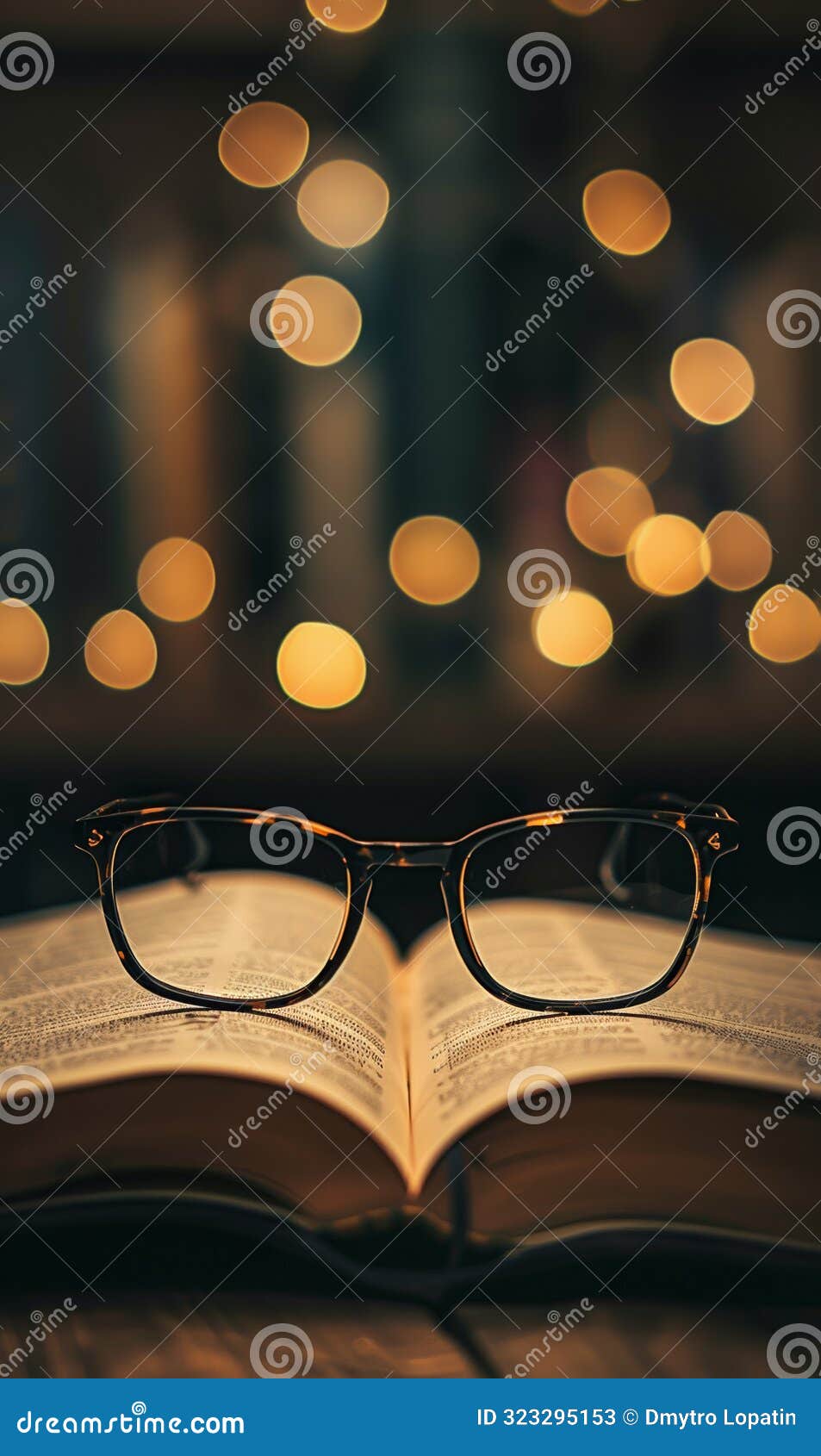 Reading Eyeglasses Lying on Open Book Page in University Library or ...