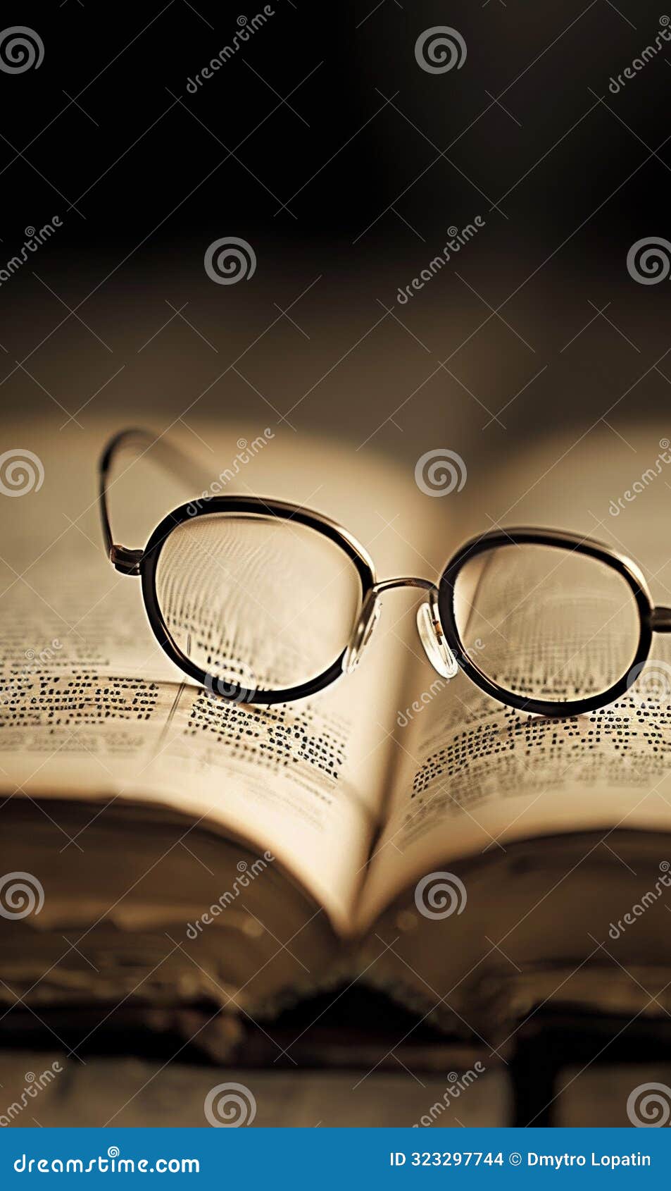 Reading Eyeglasses Lying on Open Book Page in University Library or ...
