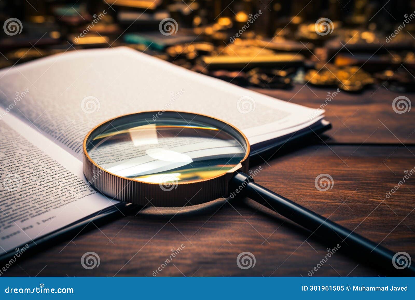 Reading Focus an Open Book Accompanied by a Magnifying Glass Stock ...