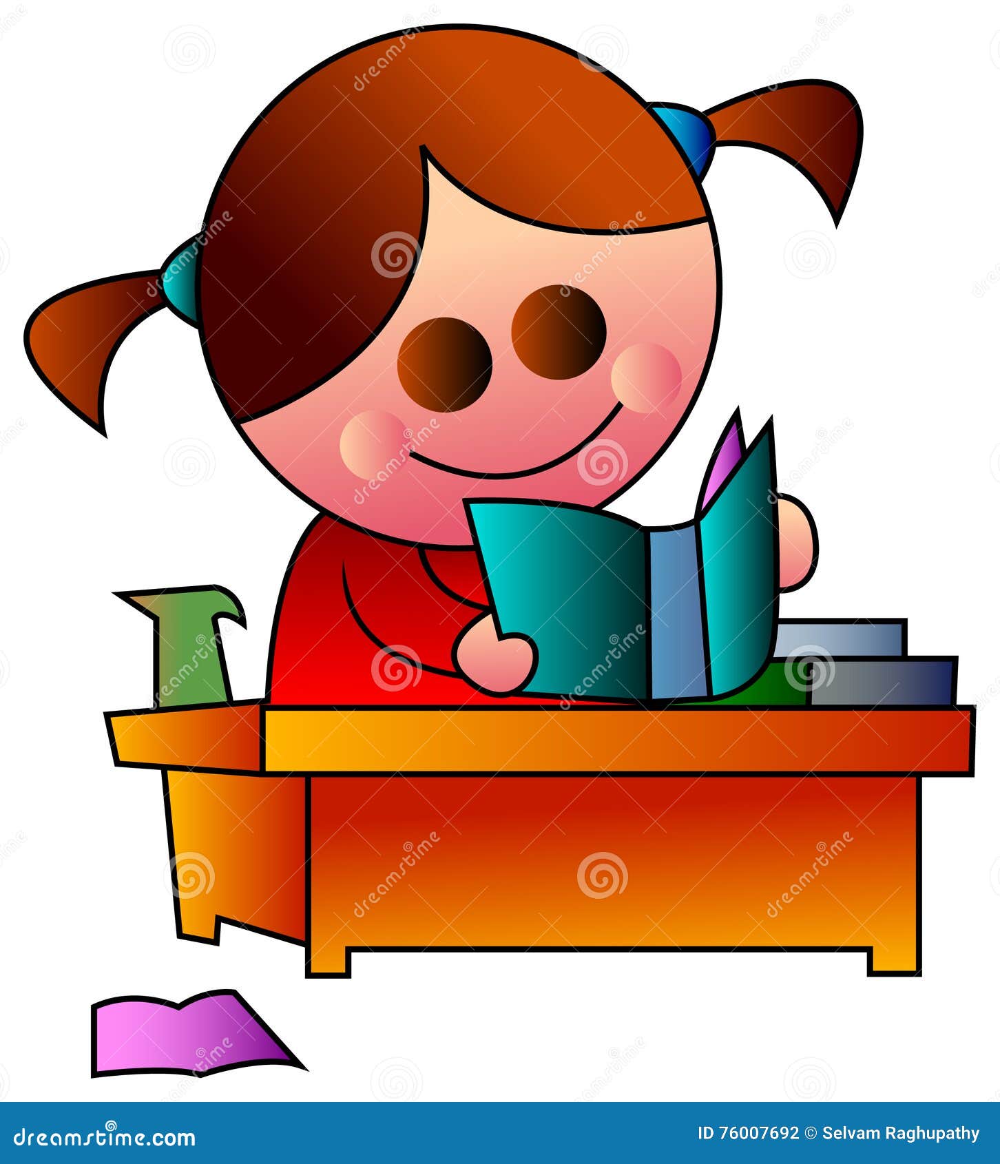 Reading girl stock vector. Illustration of beautiful - 76007692