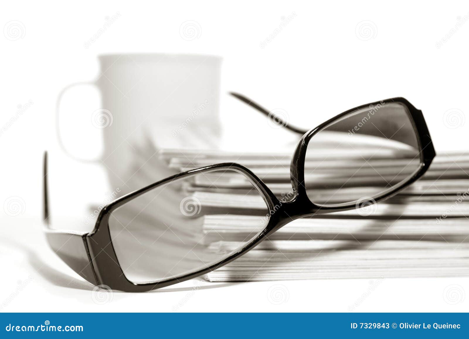 Reading Glasses and Coffee Cup on Magazines Pile Stock Image - Image of ...