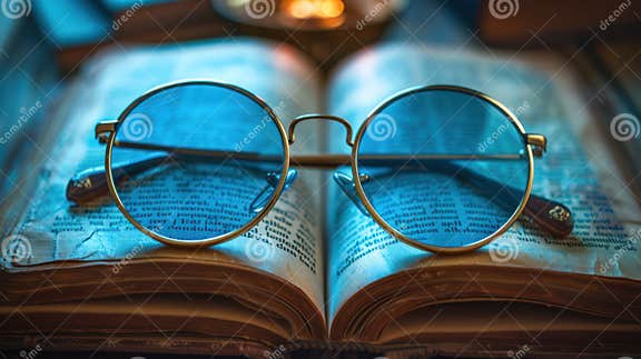 Reading Glasses On Open Book With Soft Focus Background Stock Illustration Illustration Of