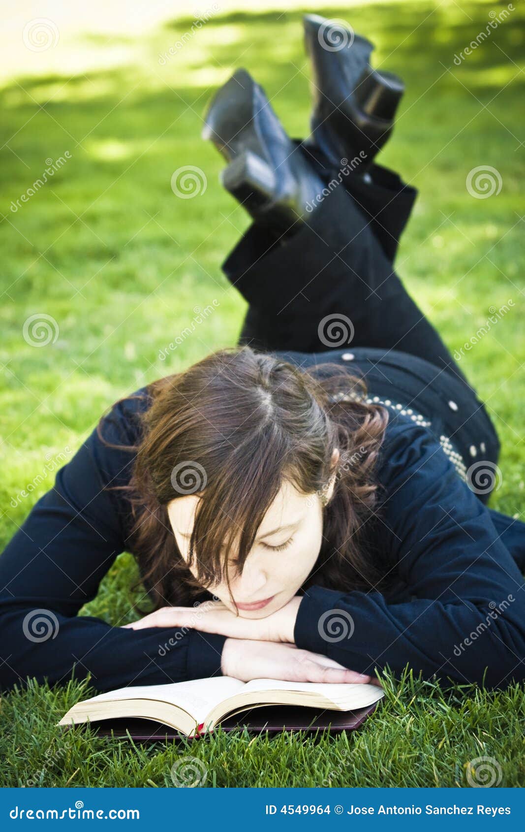 Reading on the grass stock photo. Image of elegant, laydown - 4549964