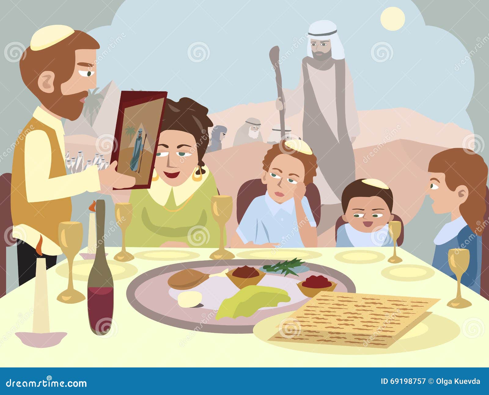 Reading The Haggadah At The Seder Table Cartoon Vector | CartoonDealer ...