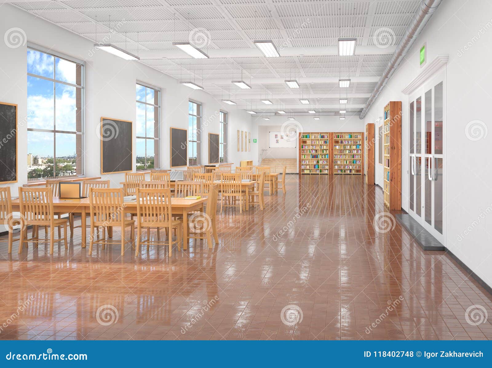 Reading hall interior. stock photo. Image of design - 118402748