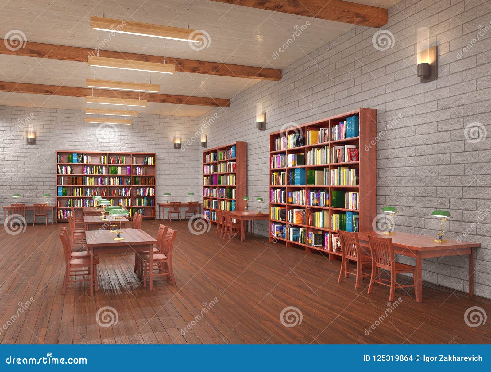 Reading hall interior. stock photo. Image of apartment - 125319864