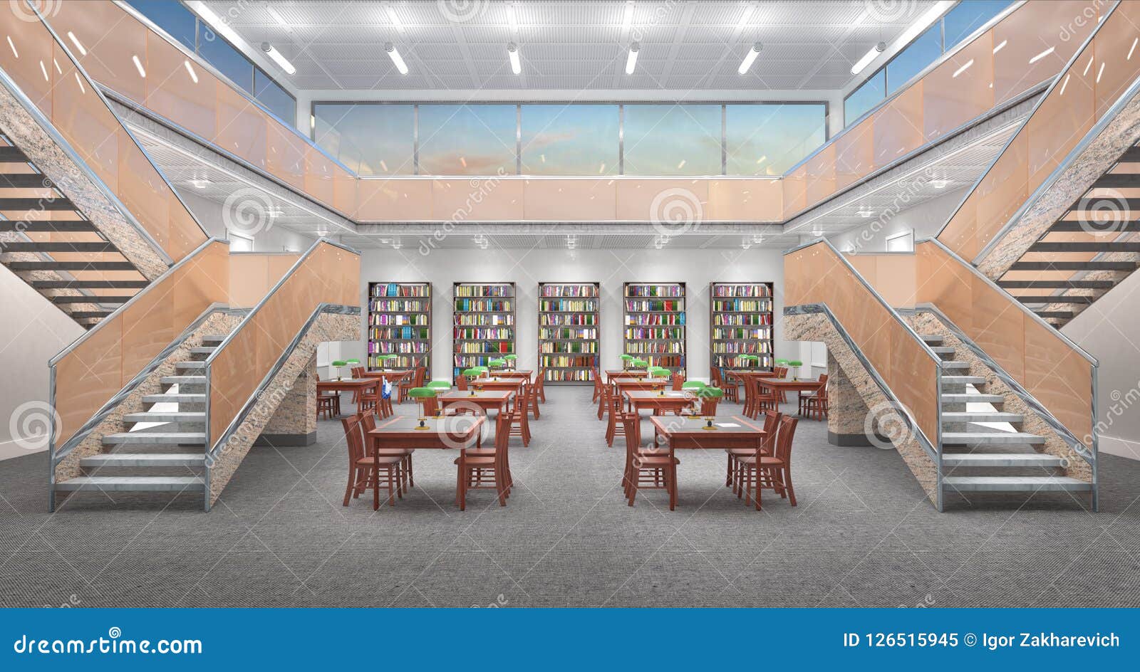 Reading hall interior. stock illustration. Illustration of background ...