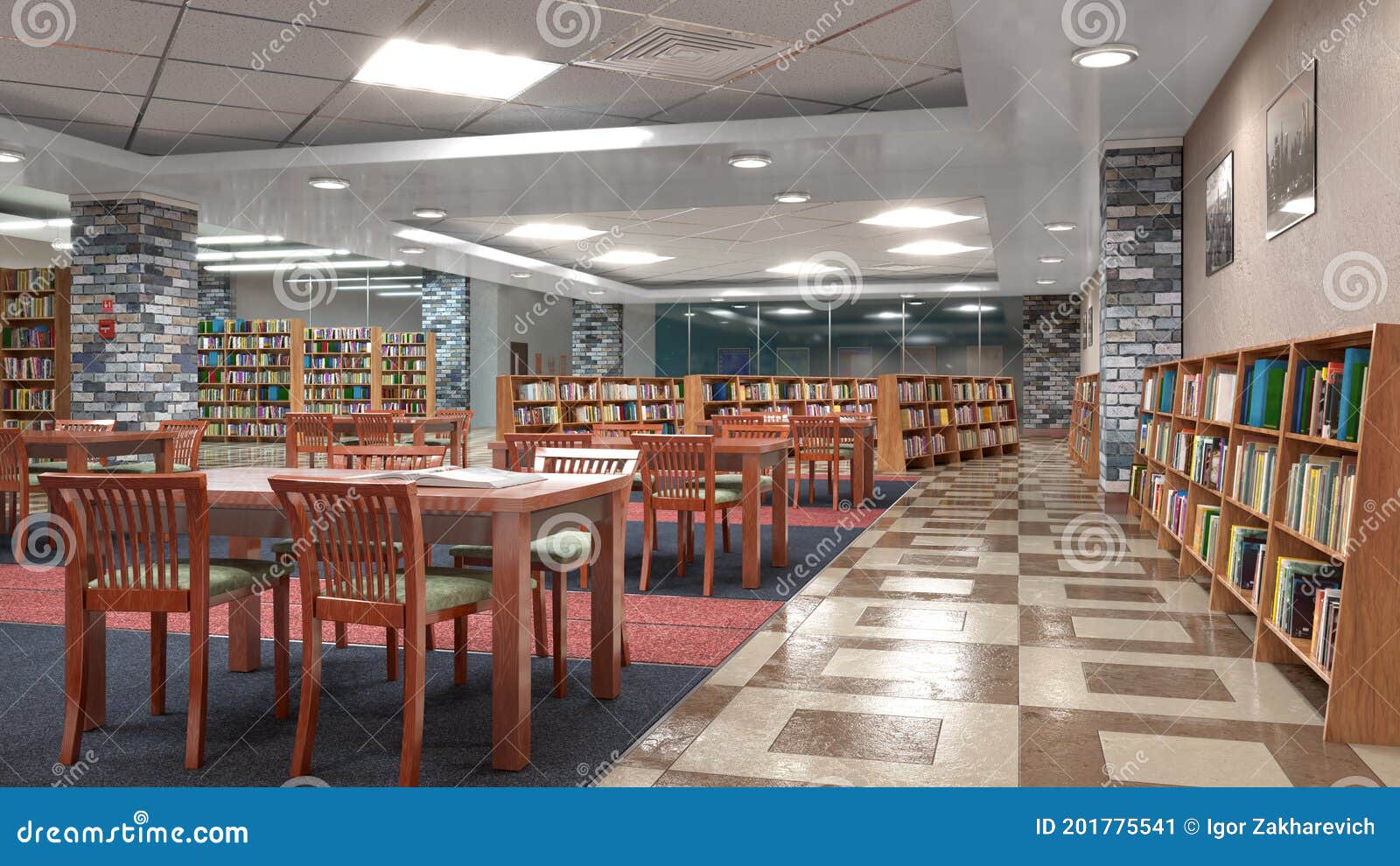 Reading hall in school. stock illustration. Illustration of cabinet ...