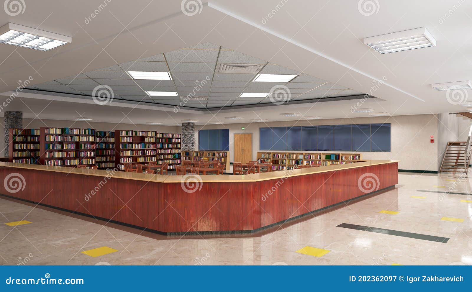 Reading hall in school. stock illustration. Illustration of ...