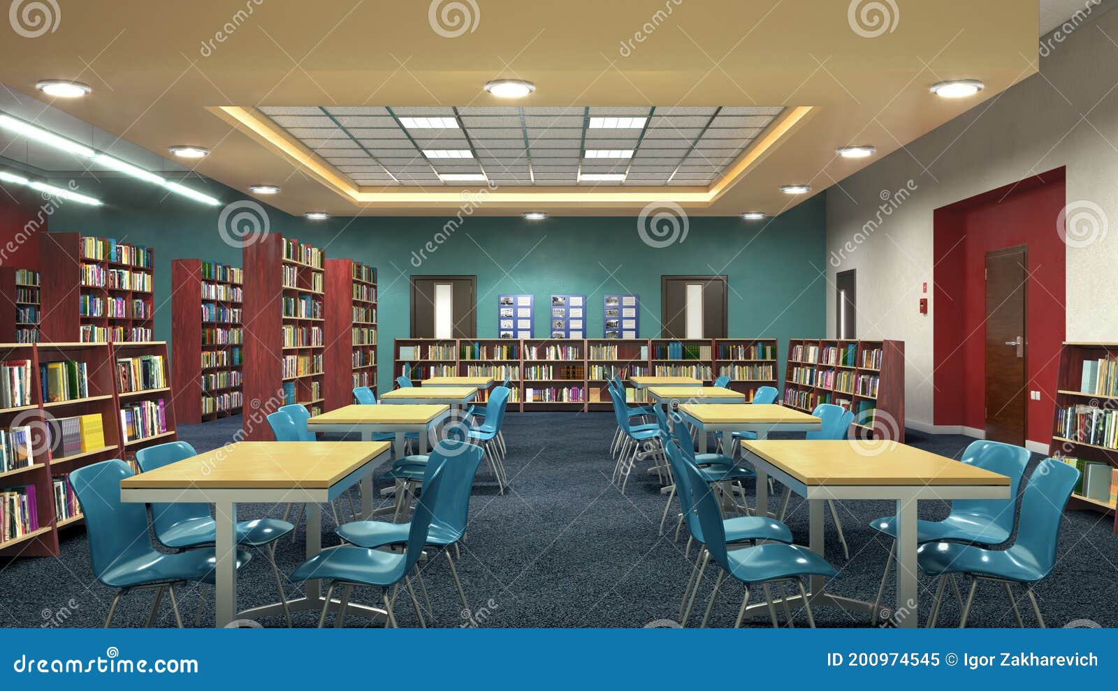 Reading hall in school. stock illustration. Illustration of room ...
