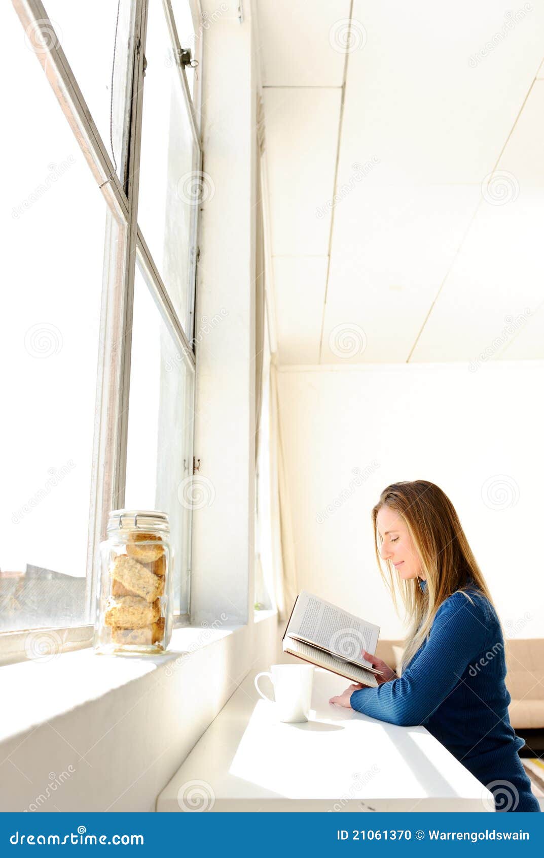 Reading at home stock photo. Image of cheerful, blond - 21061370