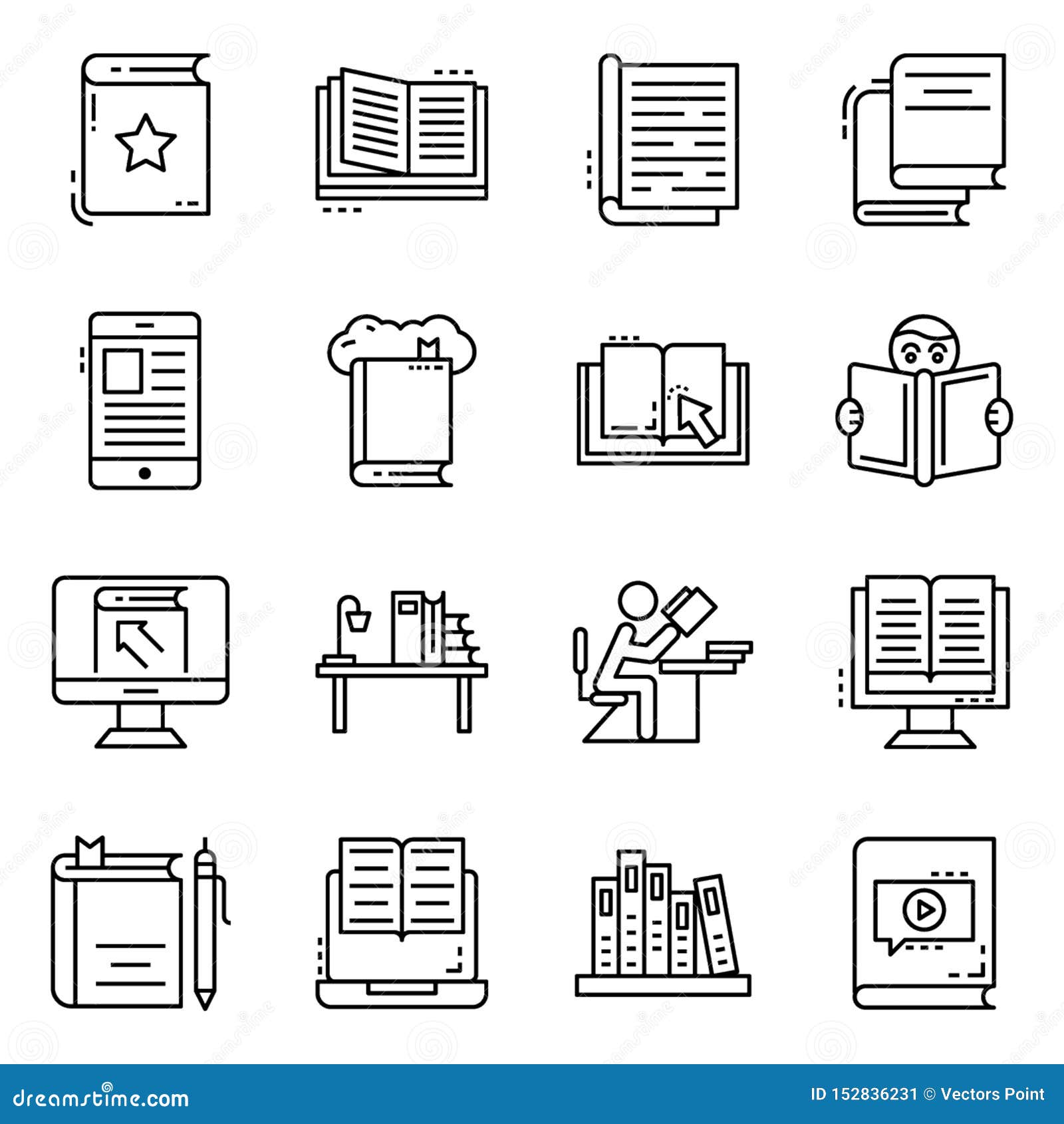 Reading Icons Pack stock vector. Illustration of desk - 152836231