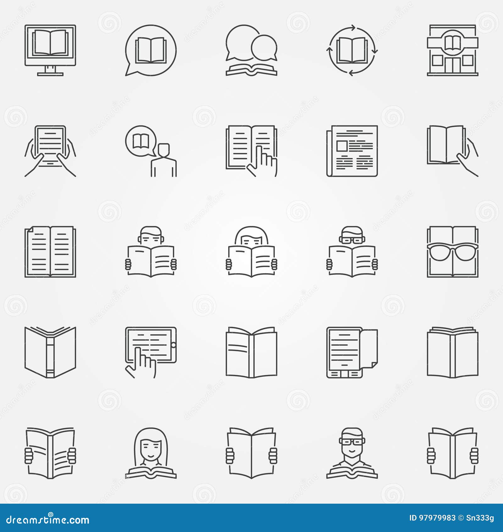 Reading icons vector set stock vector. Illustration of line - 97979983