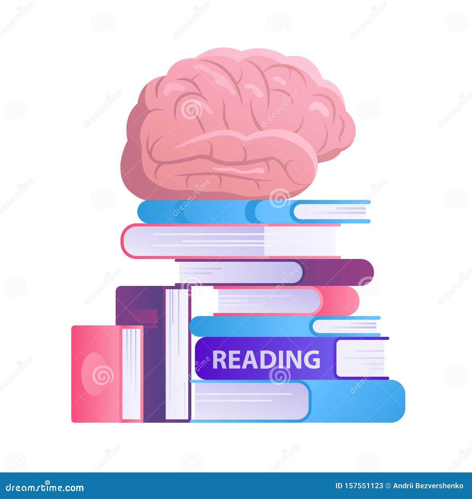 Man With Big Brain And Books Cartoon Vector | CartoonDealer.com #66584963