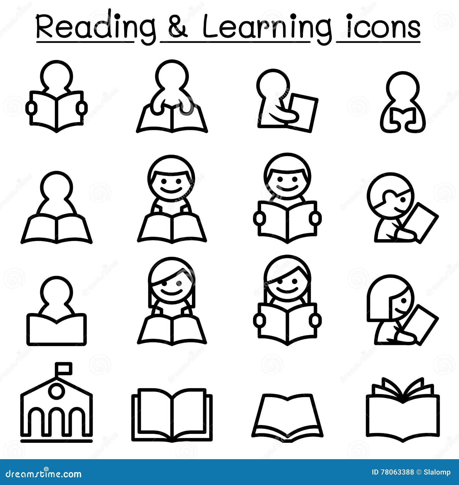 Reading , Learning , Studying Icons Stock Vector - Illustration of ...