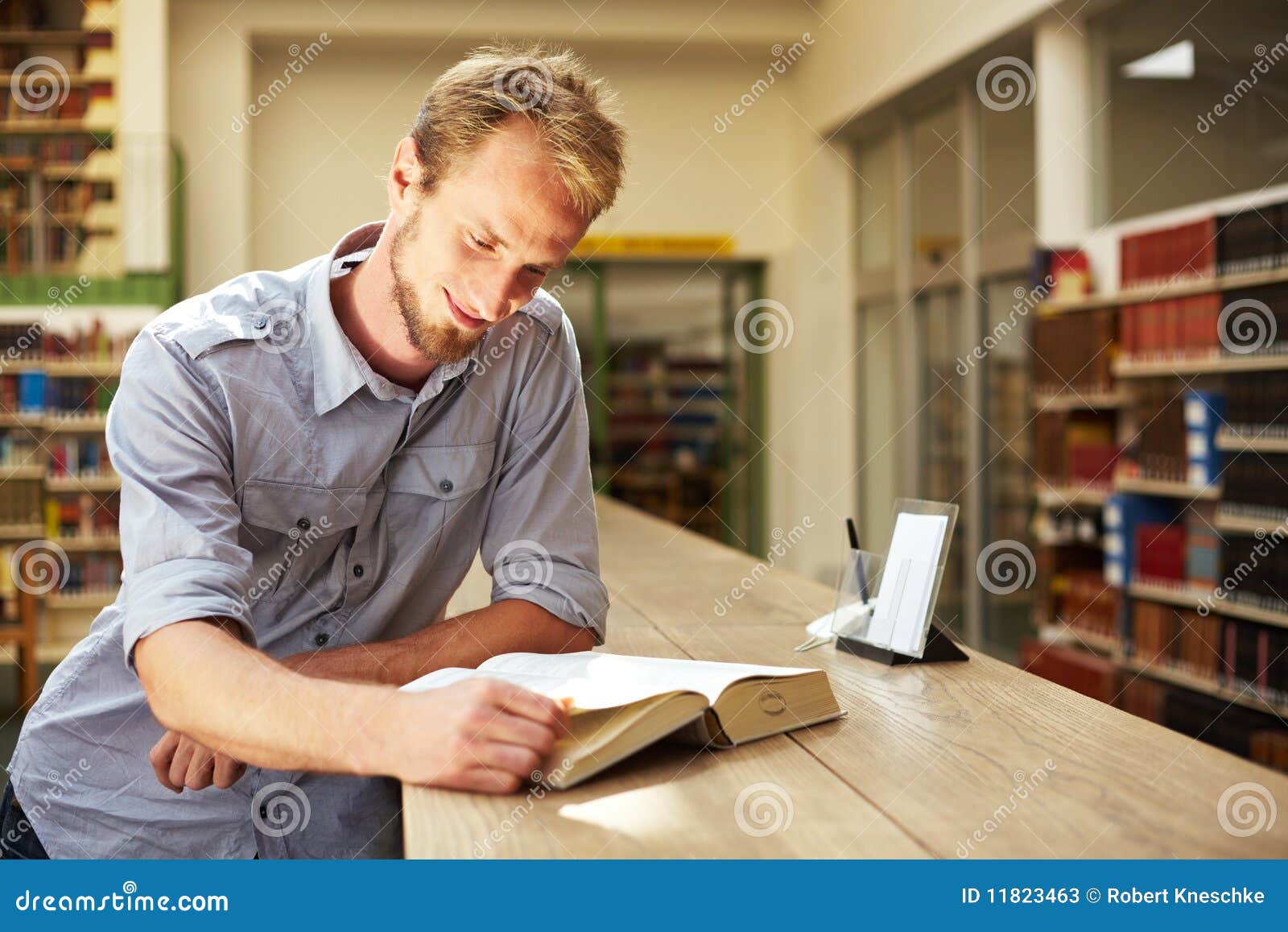 Reading in library stock image. Image of blond, library - 11823463