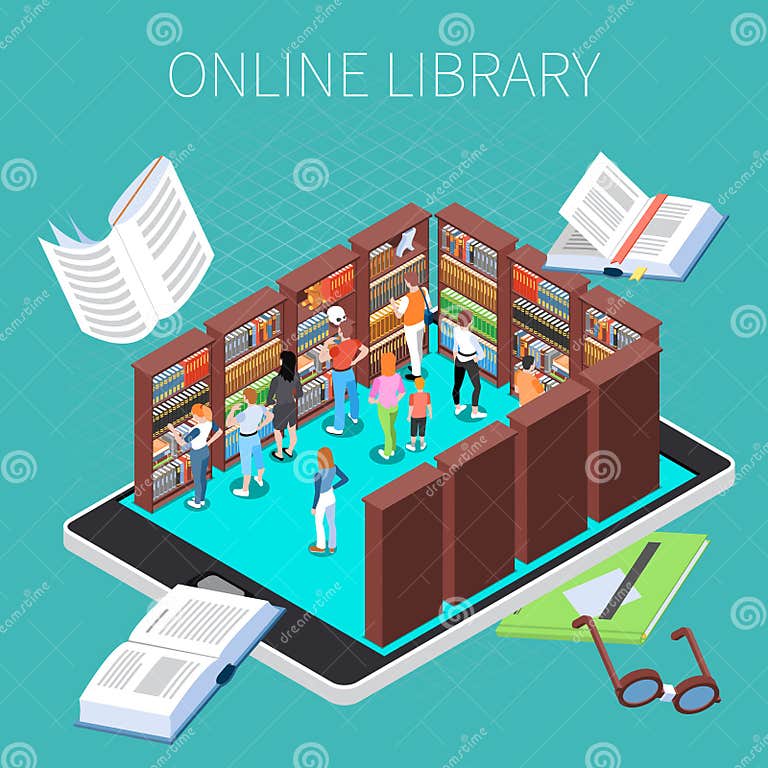 Reading and Library Composition Stock Vector - Illustration of ...