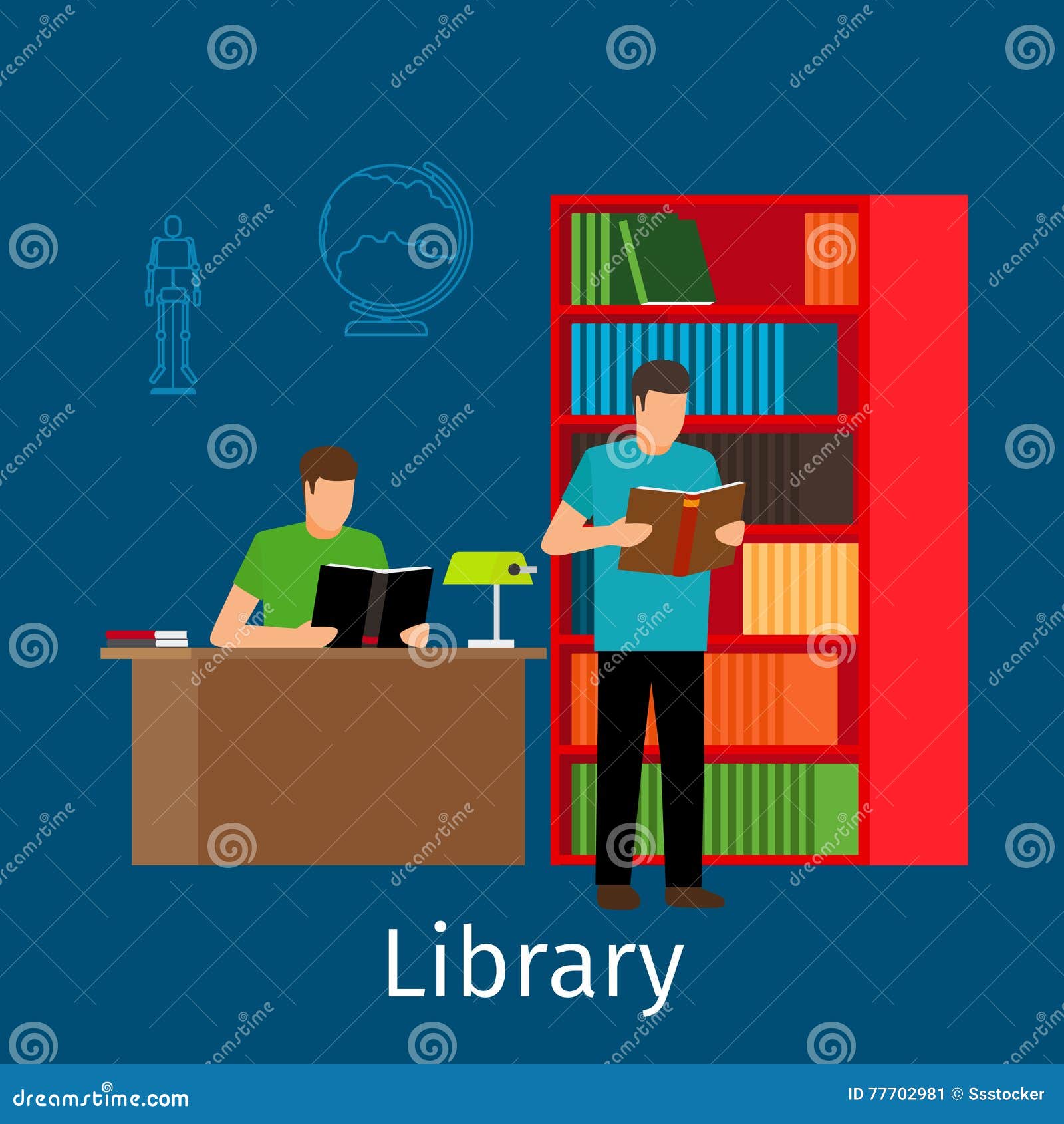 Reading in Library Illustration Stock Vector - Illustration of ...