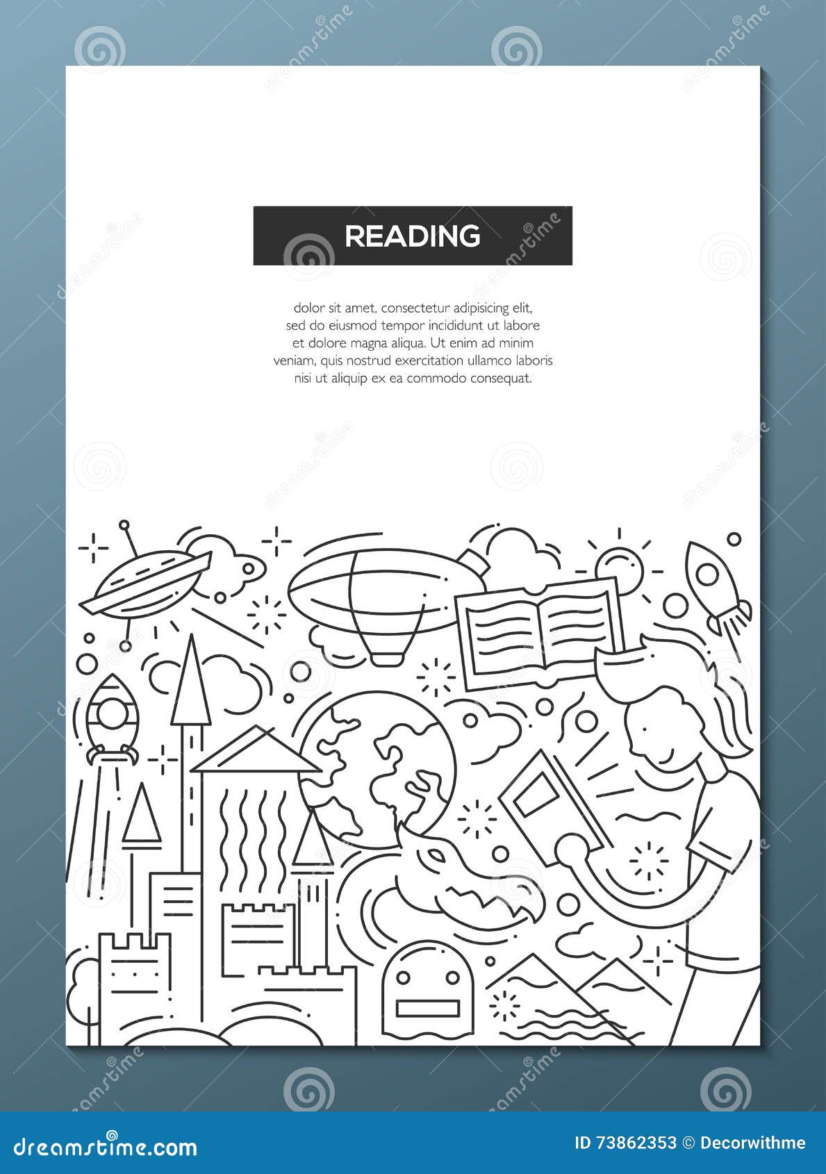 Reading - Line Design Brochure Poster Template A4 Stock Vector ...