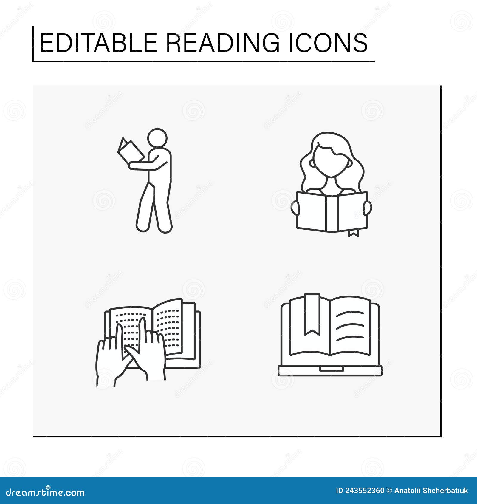 Reading line icons set stock vector. Illustration of library - 243552360