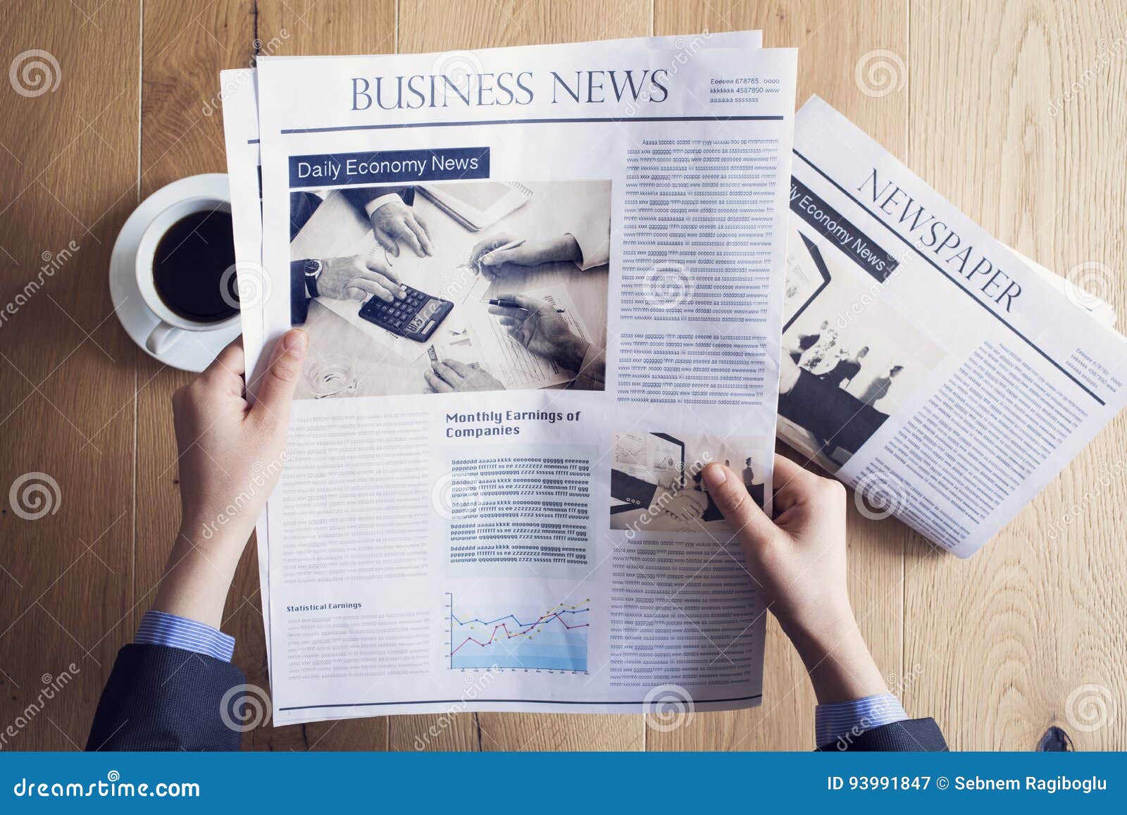 Reading newspaper on desk stock image. Image of coffee - 93991847