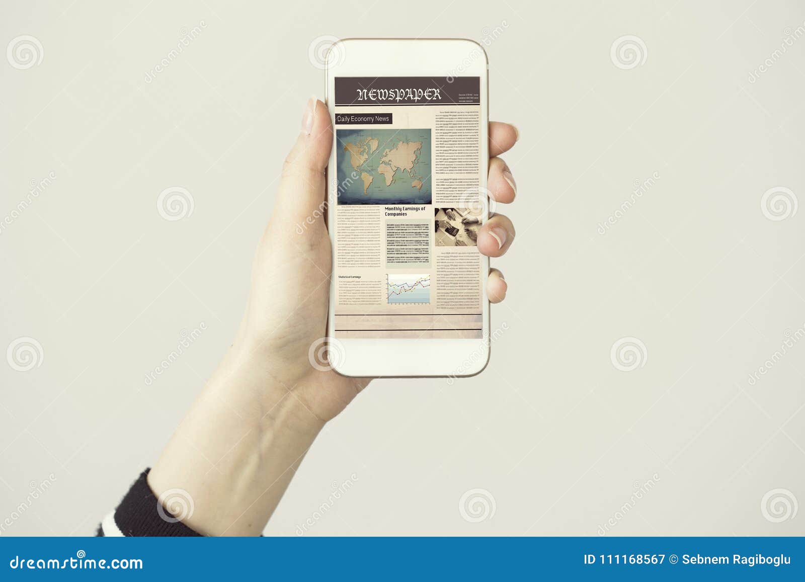 Reading Newspaper from Mobile Phone Stock Image - Image of business ...