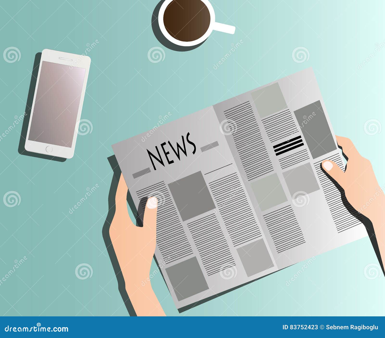 Reading newspaper on table stock vector. Illustration of look - 83752423