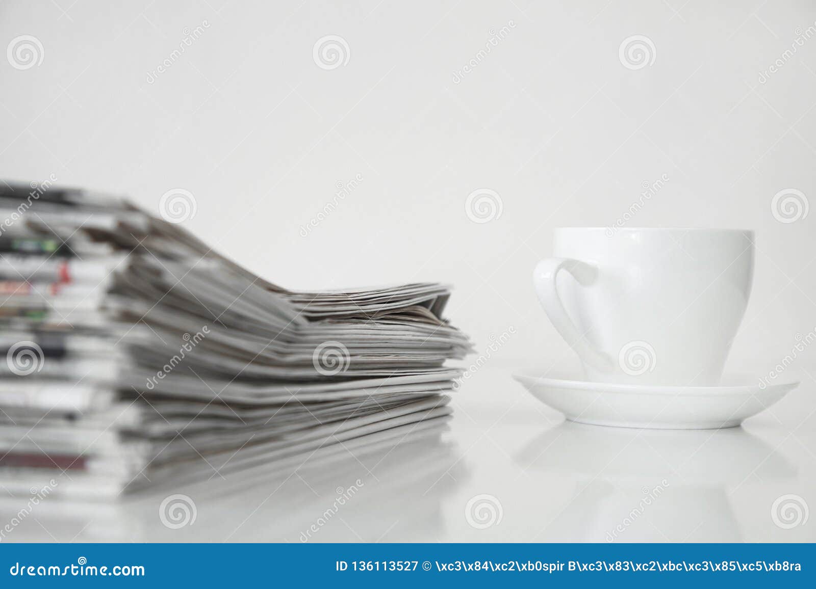 Reading Newspaper on White Background Stock Image - Image of journal ...