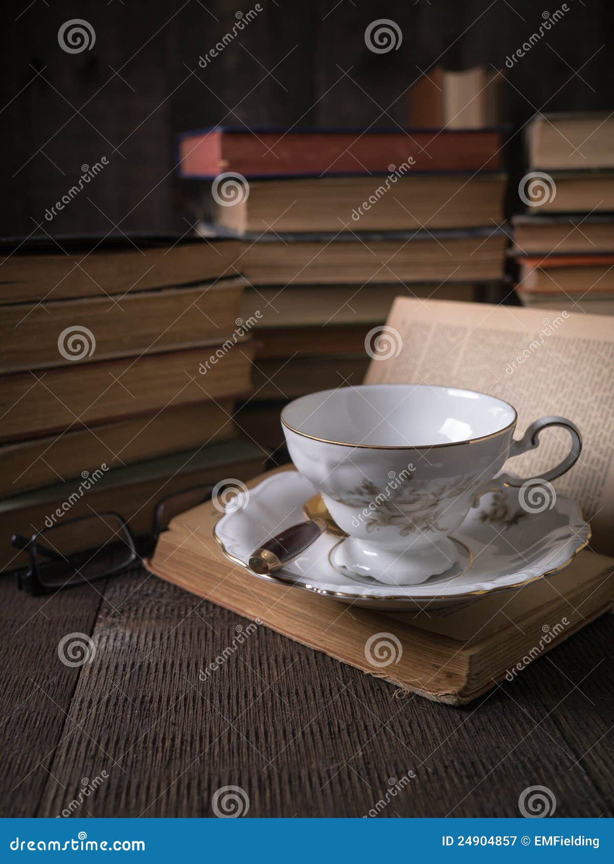 Reading with Old Books and Tea Cup Stock Image - Image of comfort, warm ...