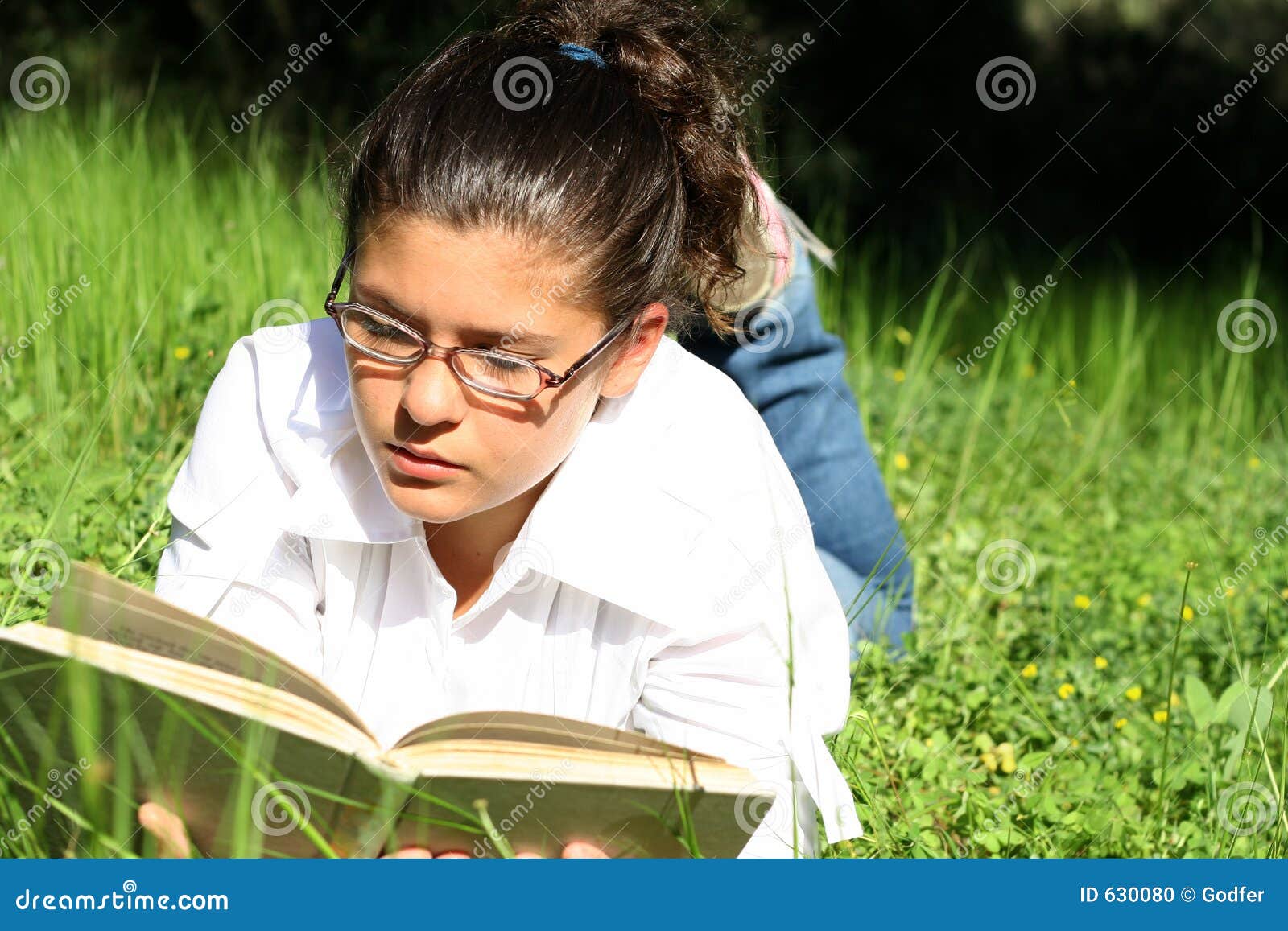 Reading Outdoors at Summer Camp Stock Photo - Image of eyeglasses, book ...