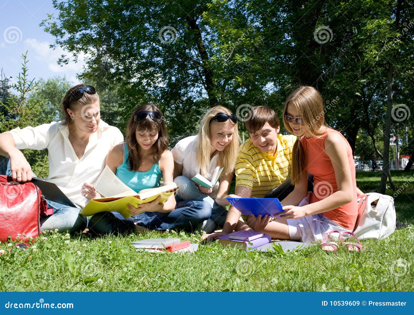 Reading outside stock image. Image of park, group, outside - 10539609