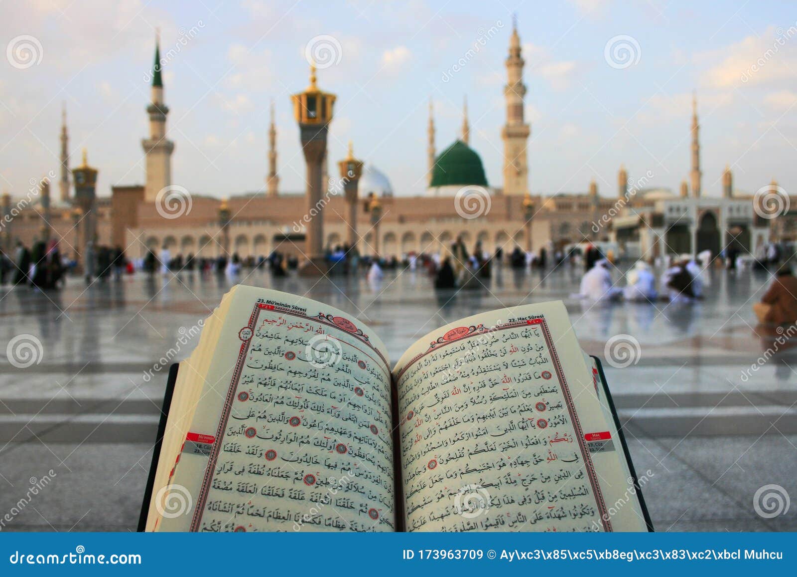 Reading Quran in Front of Prophet Mosque Stock Image - Image of mosque ...