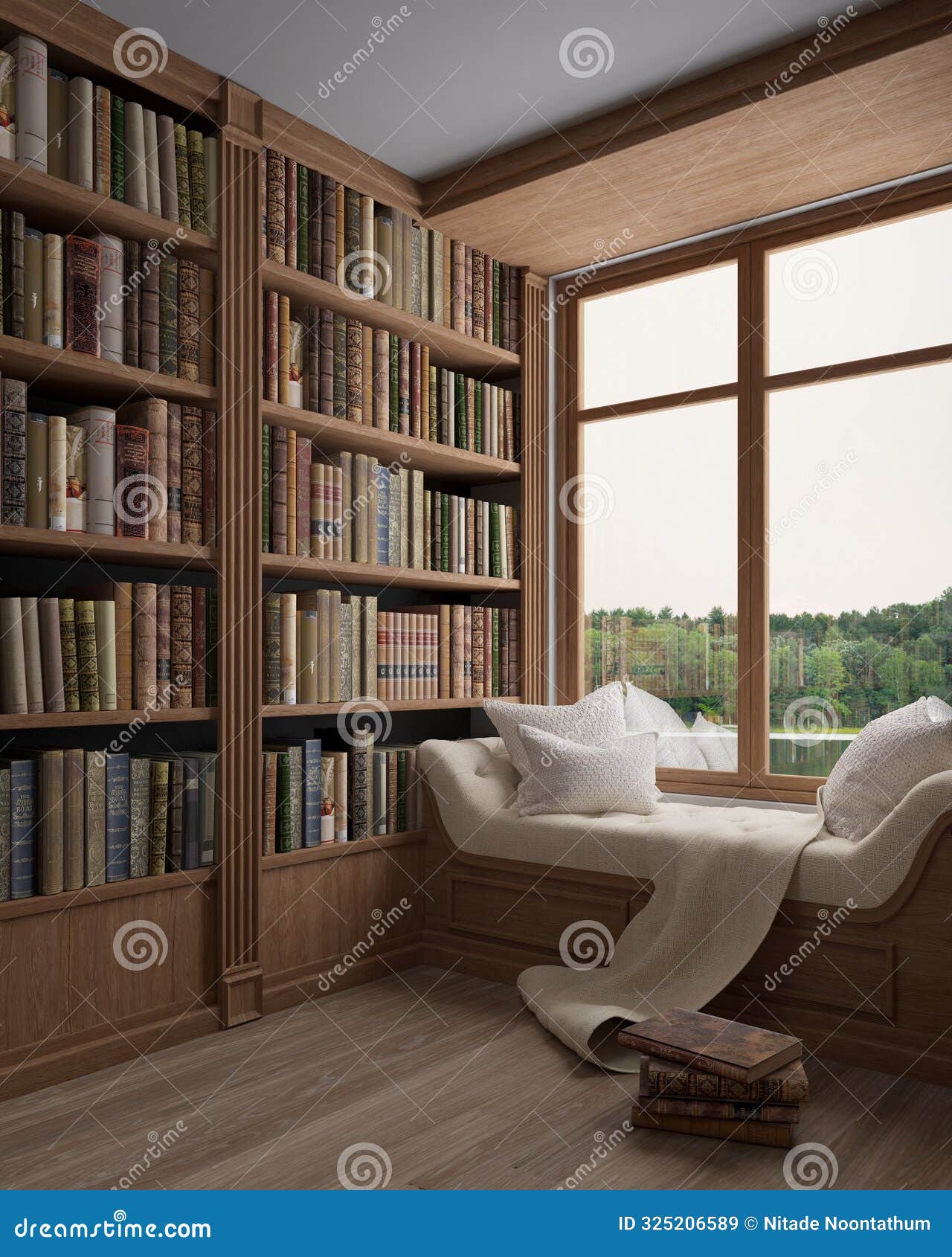 Reading Room in Old Library or House.Big Window and Soft Seat Stock ...