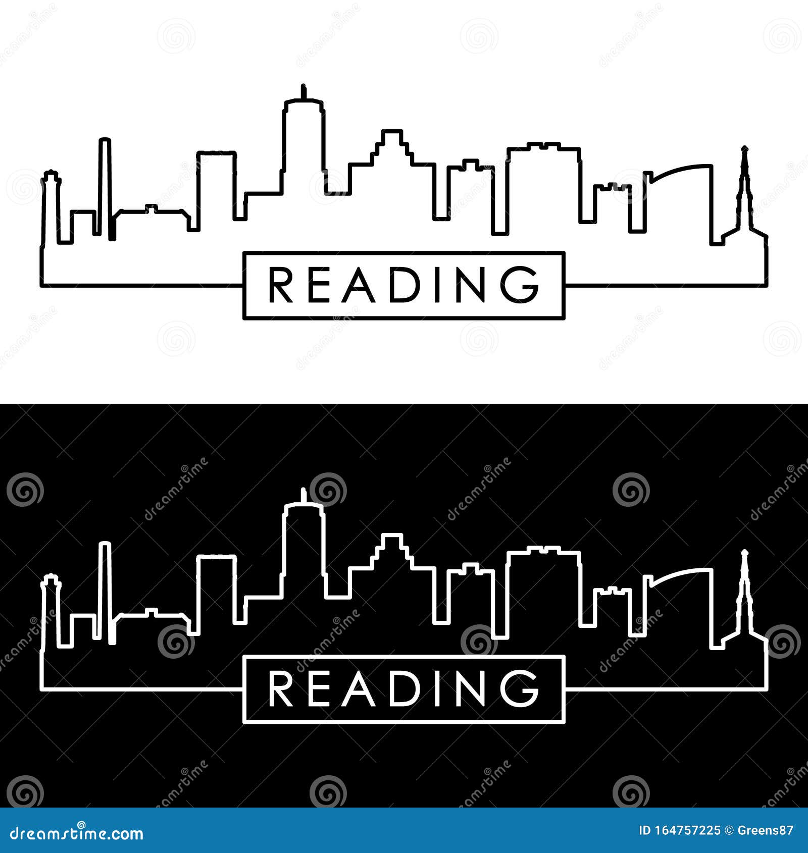 Reading Skyline. Linear Style Stock Vector - Illustration of line ...