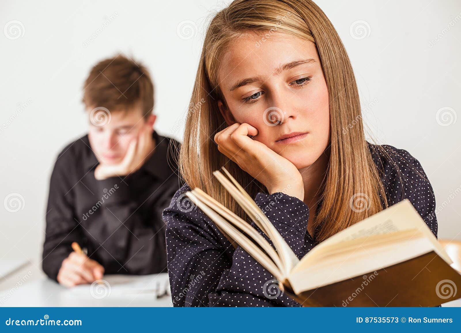 Reading and Studying in Class Stock Image - Image of student, education ...