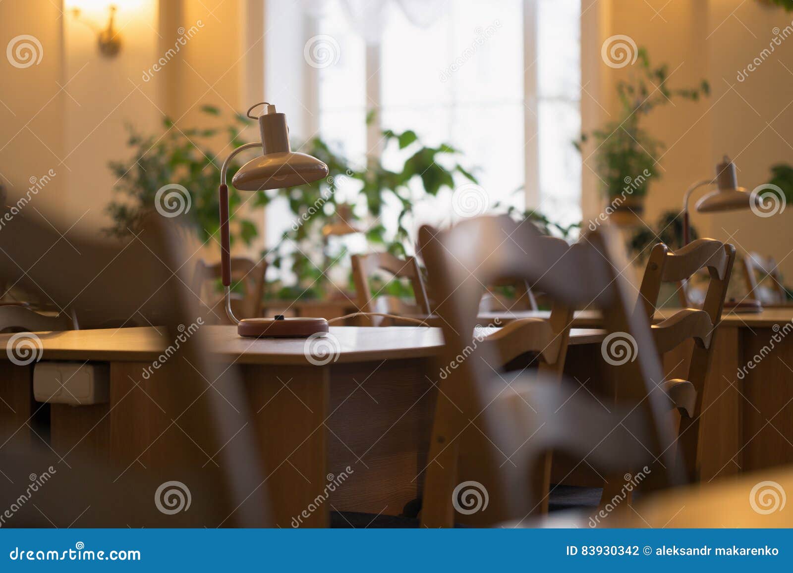 Reading at the Table with a Lamp in the Library Stock Photo - Image of ...