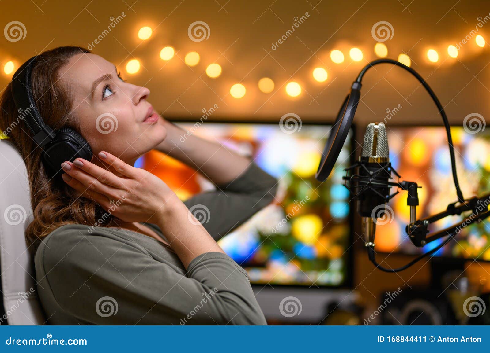 Reading Text in a Home Studio into a Microphone, Radio or Broadcast ...